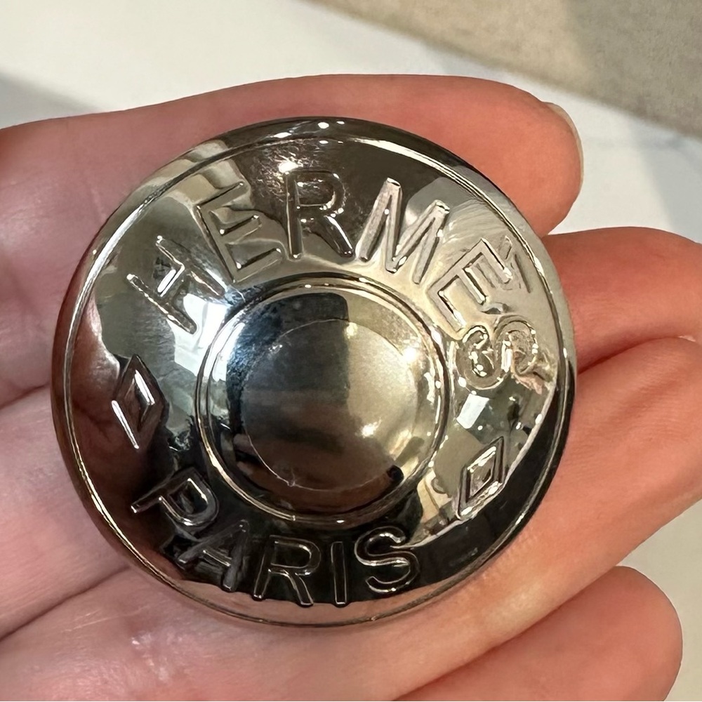 Hermes Silver Round Belt Buckle Button - Gem
